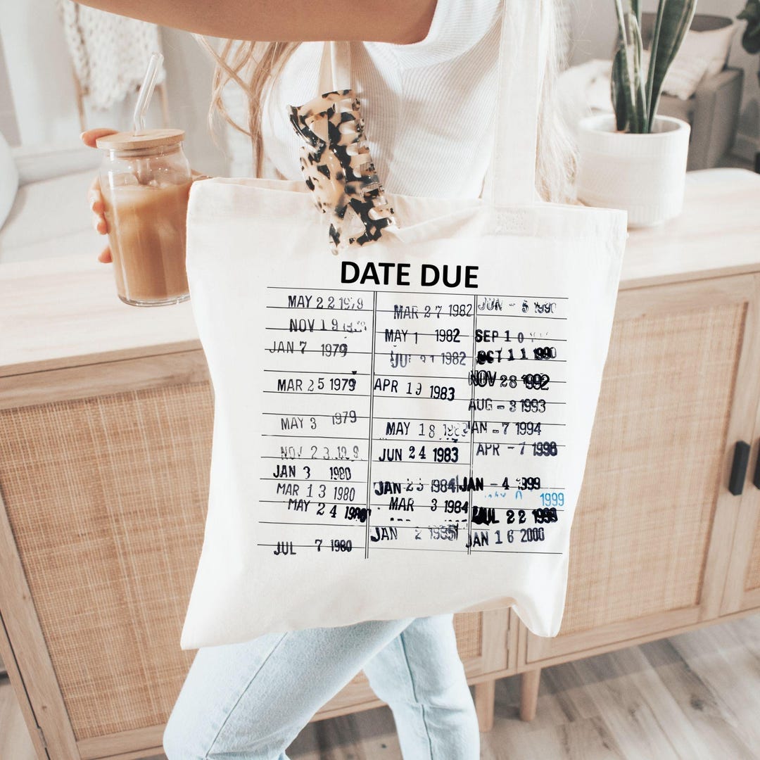 Library Due Date Tote Bag, Book Tote Bag, Bookish Tote, Librarian Gift ...