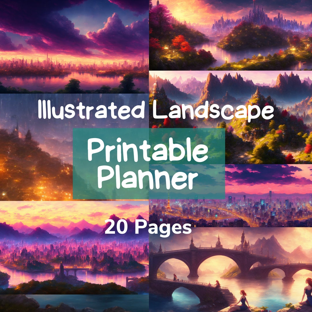 Illustrated Landscape Digital Planner for Productivity Printable A4 ...