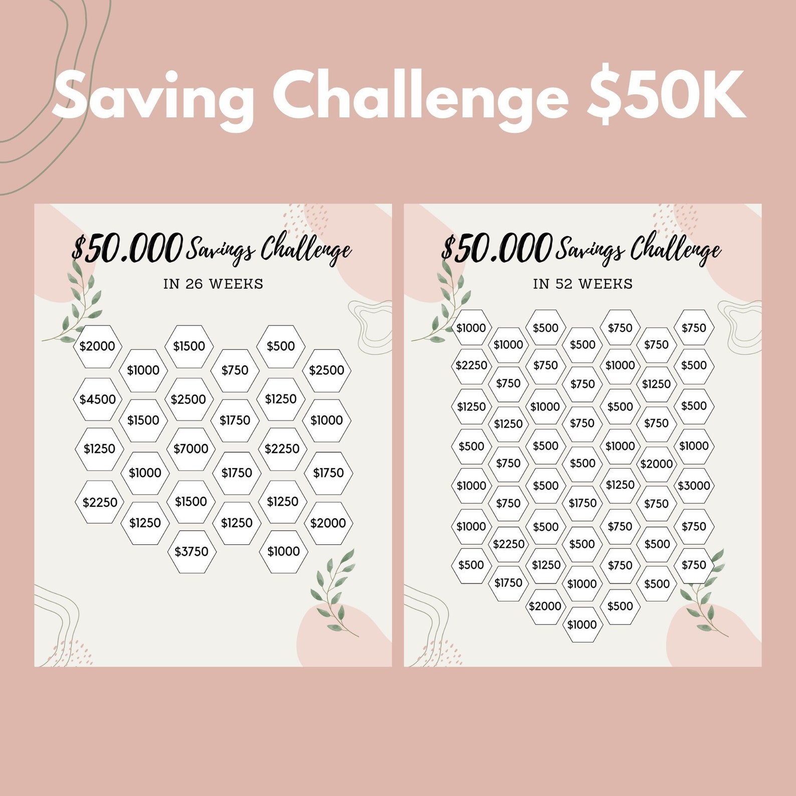 50k Savings Challenge, Savings Challenge Printable, 50000 Savings ... 50k Savings Challenge, Savings Challenge Printable, 50000 Savings ...