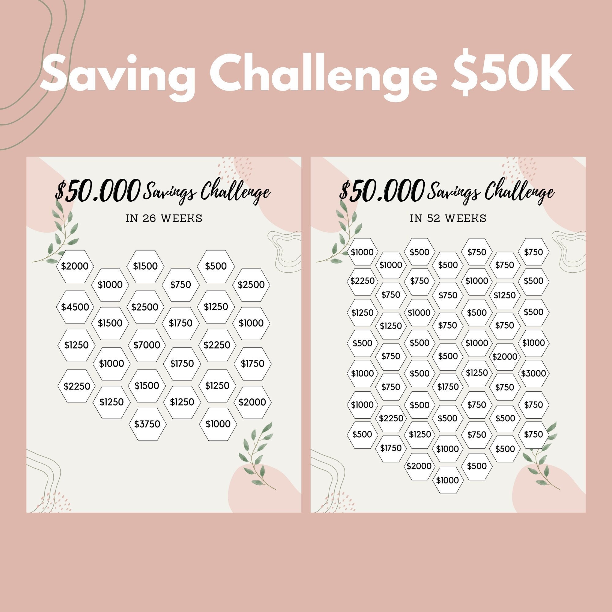 50k Savings Challenge, Savings Challenge Printable, 50000 Savings ...