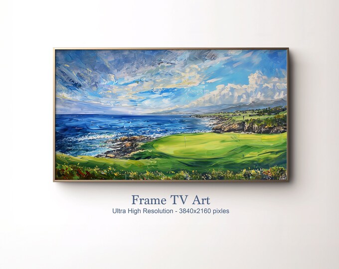 Oceanfront Golf Hole Oil Painting - Digital Download for Samsung Frame ...