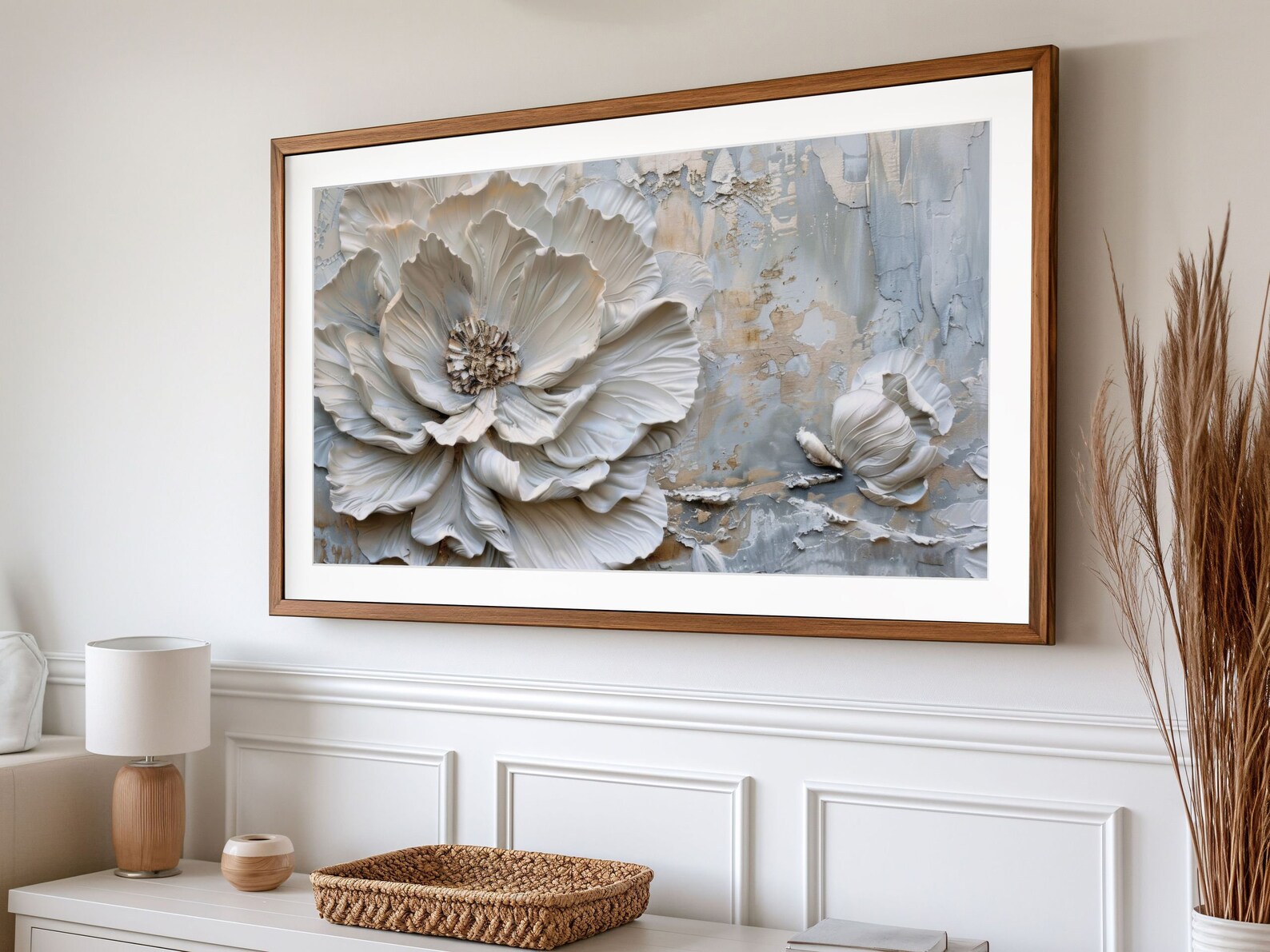 White Velvet Bloom 3D - Digital Oil Painting for Frame TV | Vibrant ...