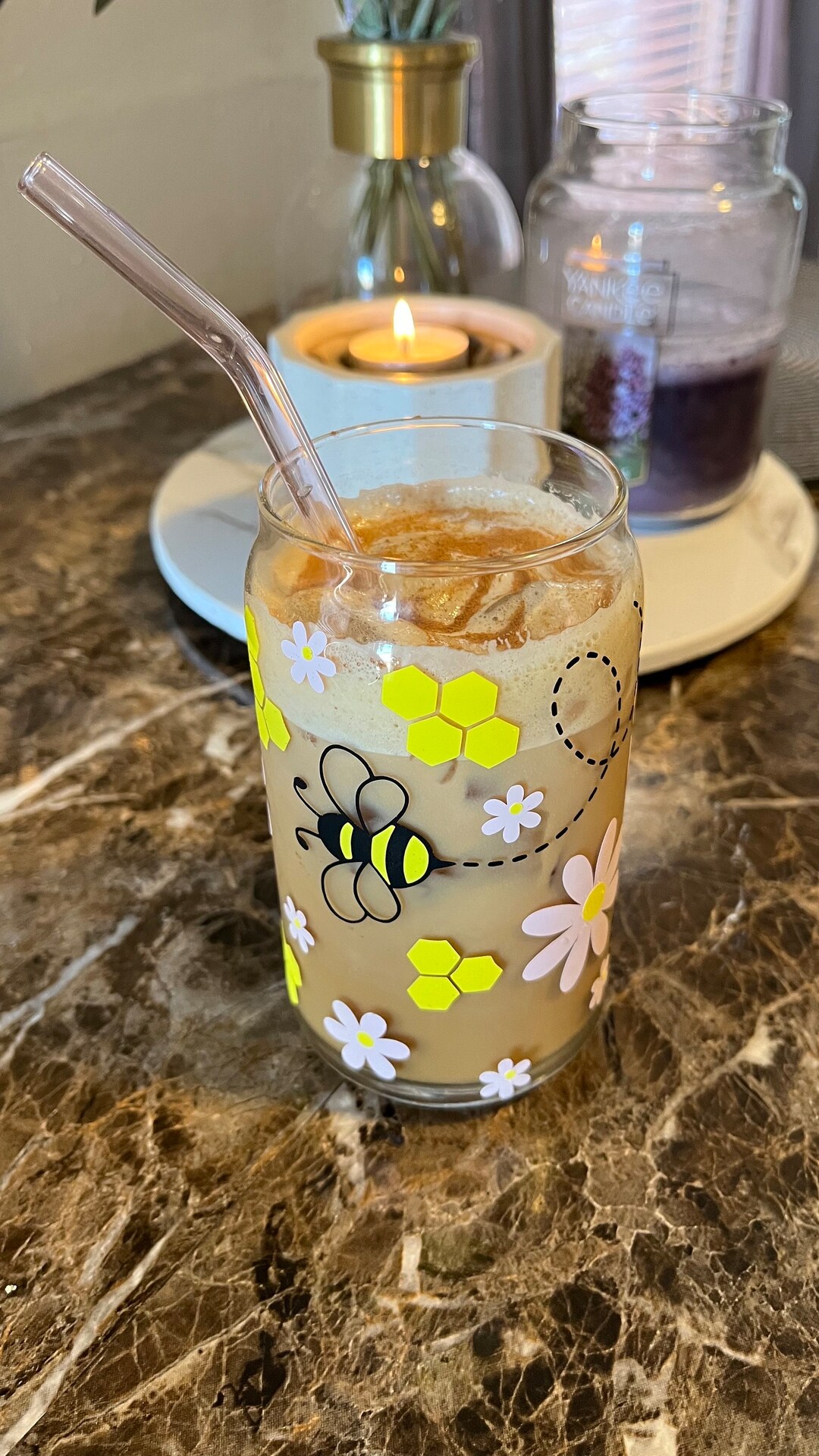 Daisy Honey Bee Glass - Etsy