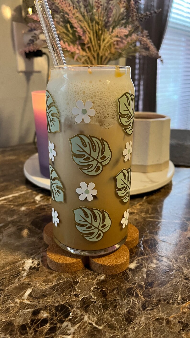 Monstera Daisy Glass Cup - Etsy