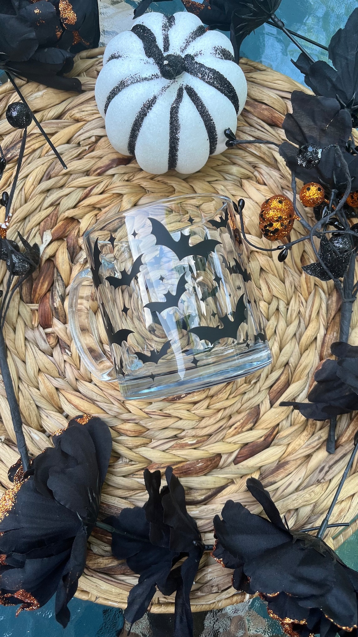 Spooky Bats Halloween Glass Mug - Etsy