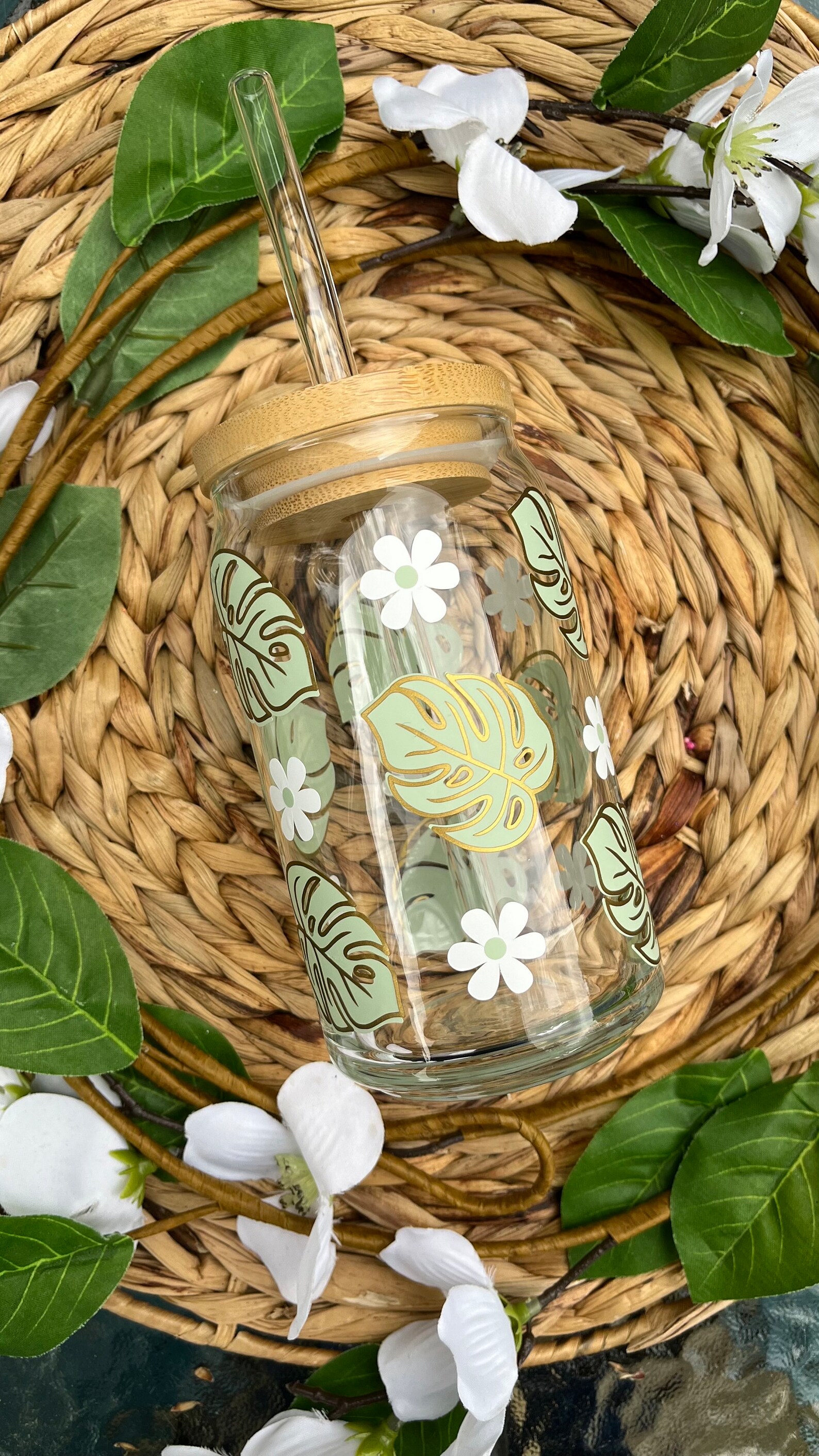 Monstera Daisy Glass Cup - Etsy