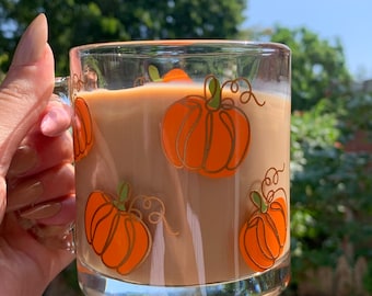 Fall Pumpkin Glass Cup / Pumpkins Cup / Fall Glass Cup / Iced - Etsy