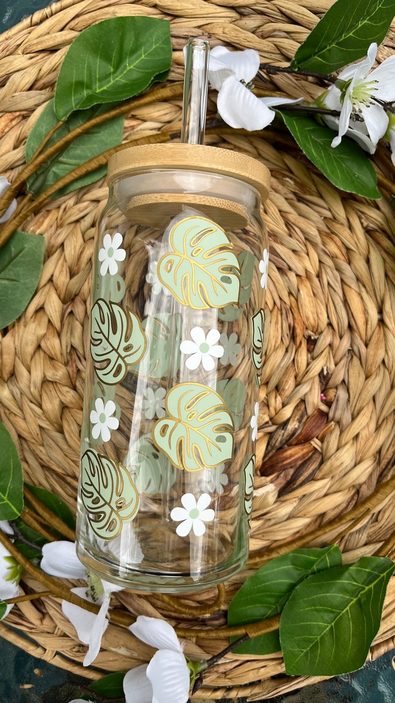 Monstera Daisy Glass Cup - Etsy