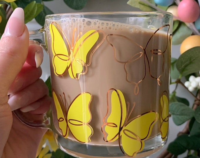 Butterflies Glass Mug - Etsy