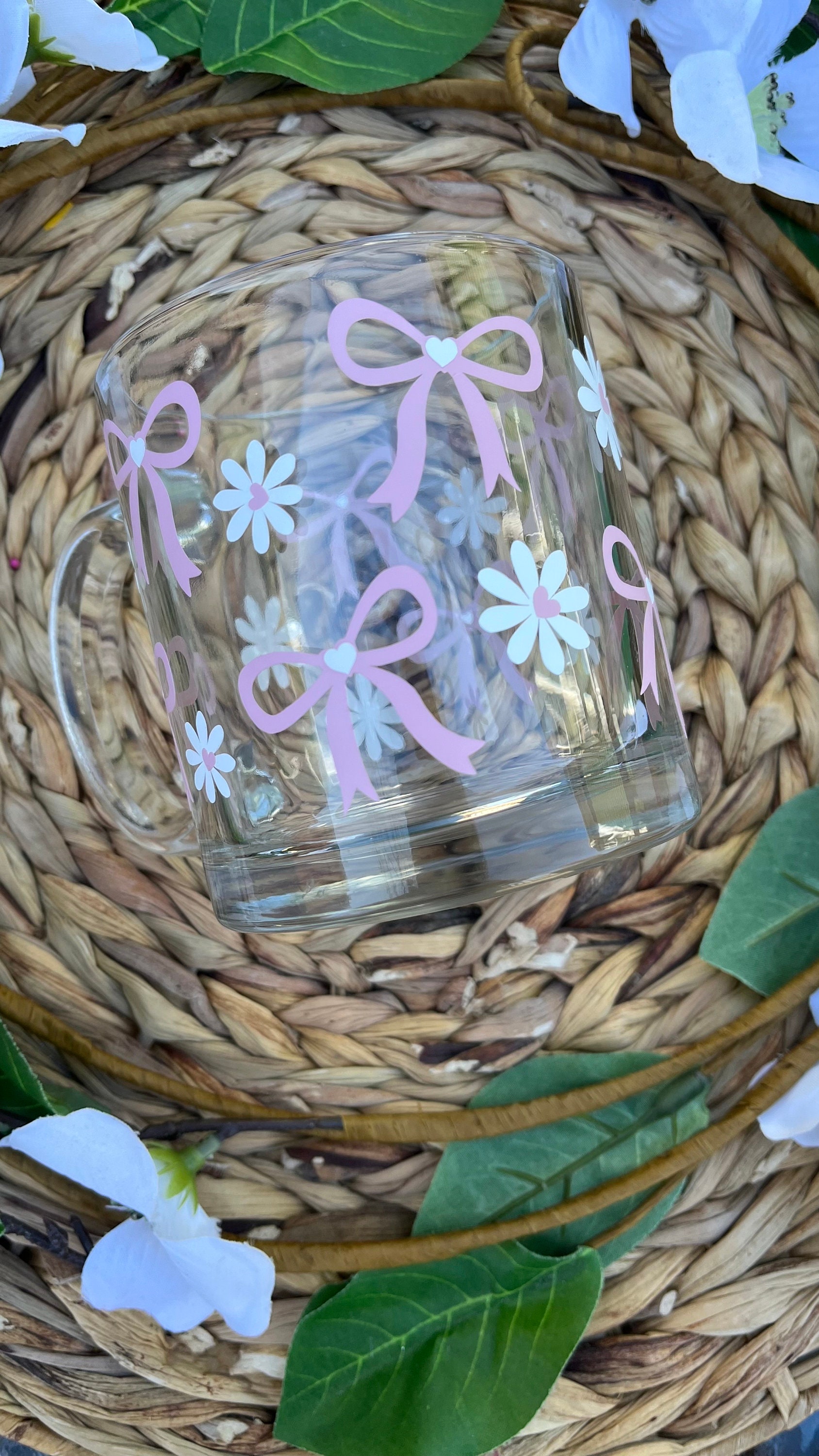 Coquette Bow Daisy Glass Mug - Etsy