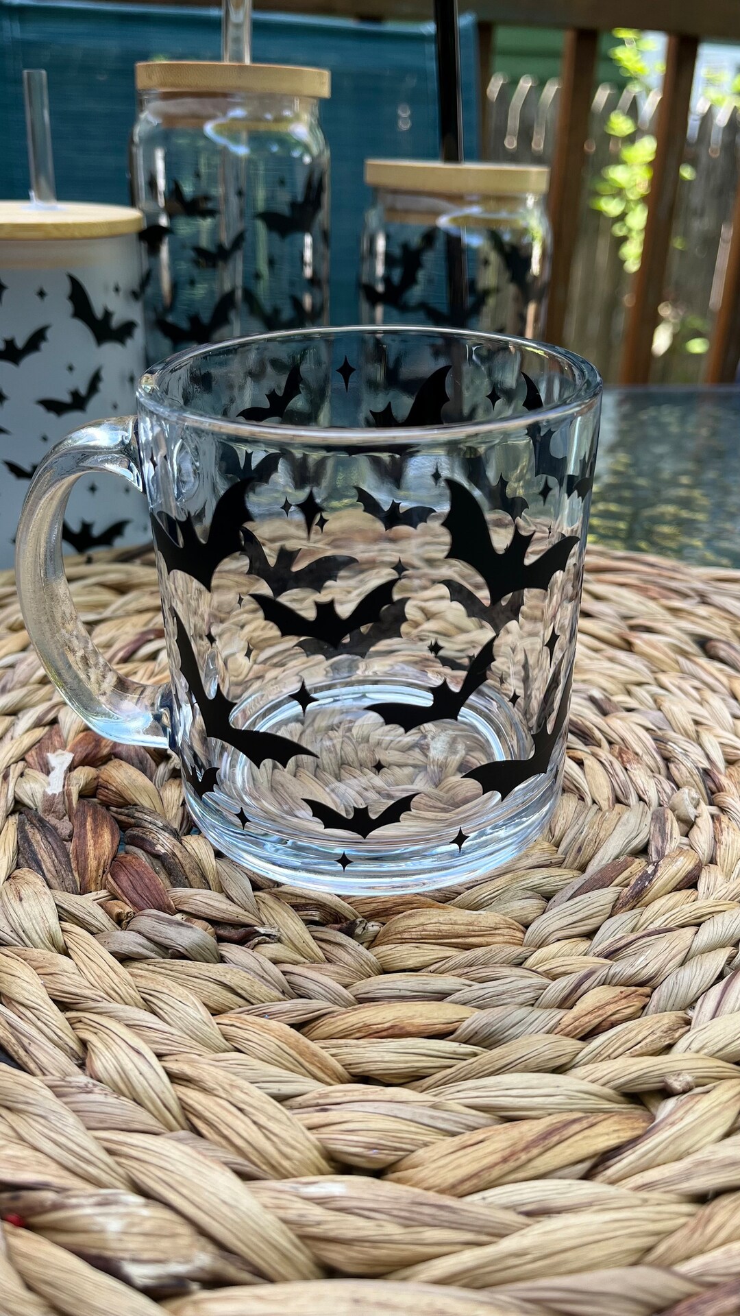 Spooky Bats Halloween Glass Mug - Etsy