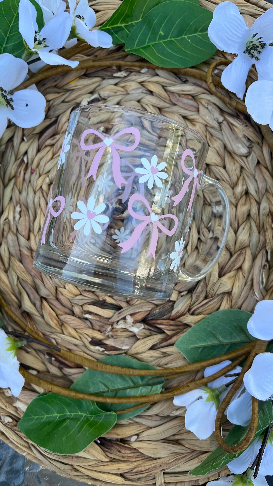 Coquette Bow Daisy Glass Mug - Etsy