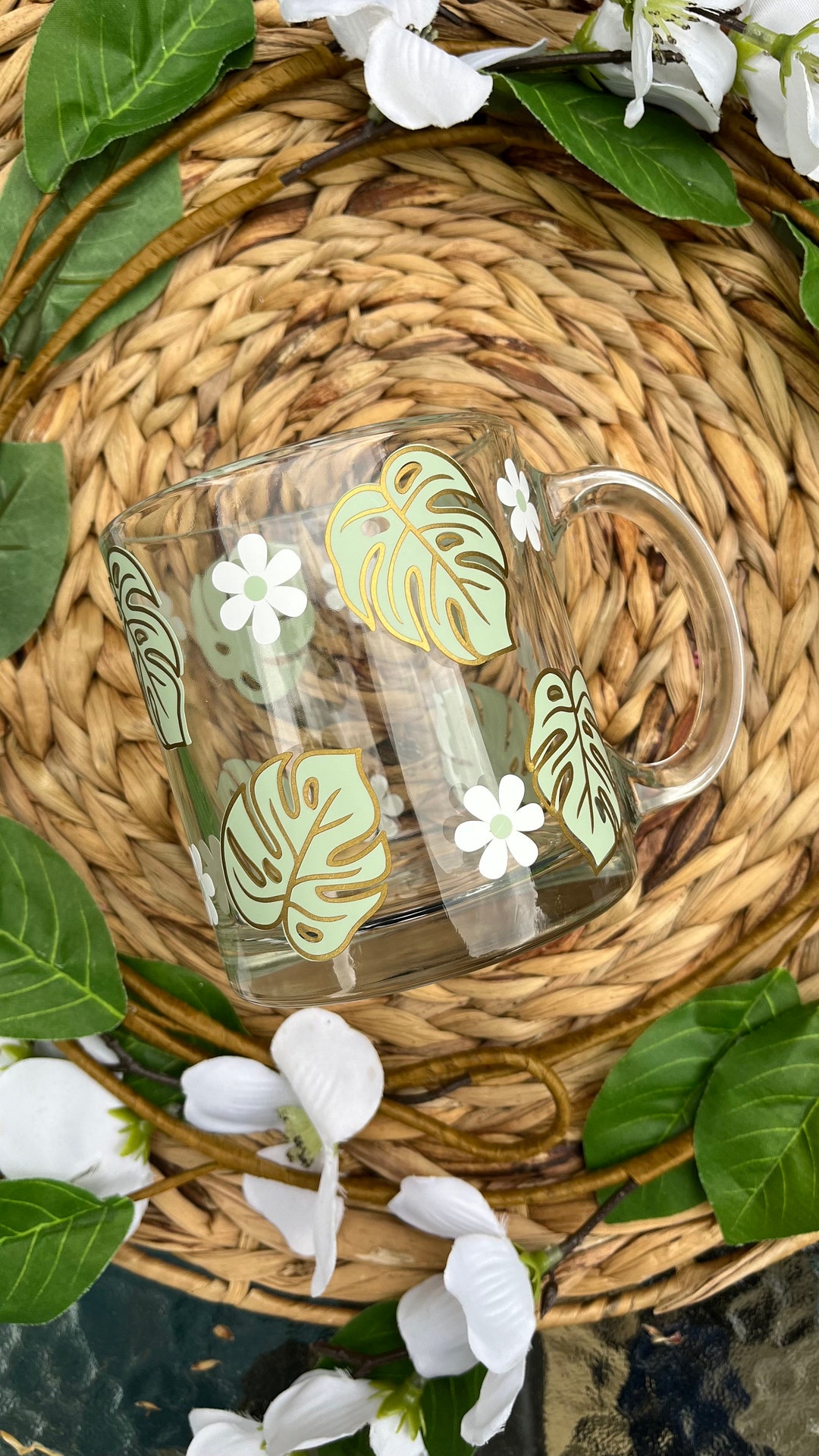 Monstera Daisy Glass Mug - Etsy