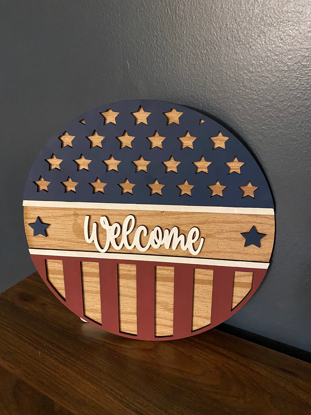 Americana Welcome Round Sign 10.5” - Etsy