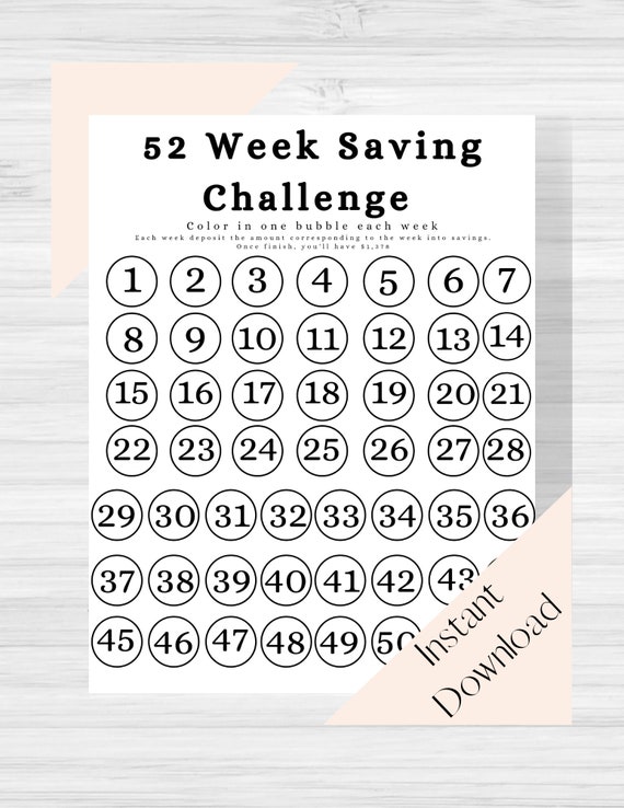 Weekly Saving Challenge Printable 52 Week Saving Challenge | Etsy