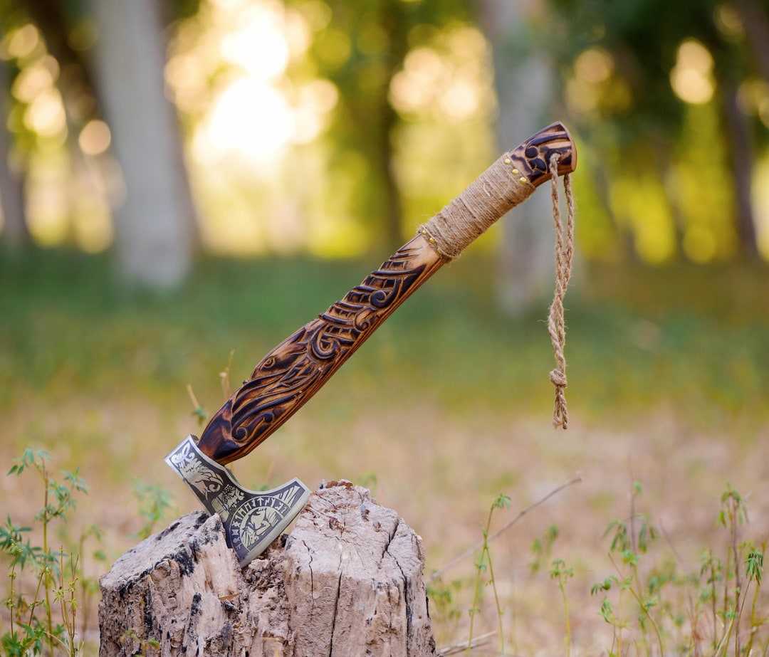Custom Gift Handmade Carbon Steel Viking Axe With Ashwood Handle ...