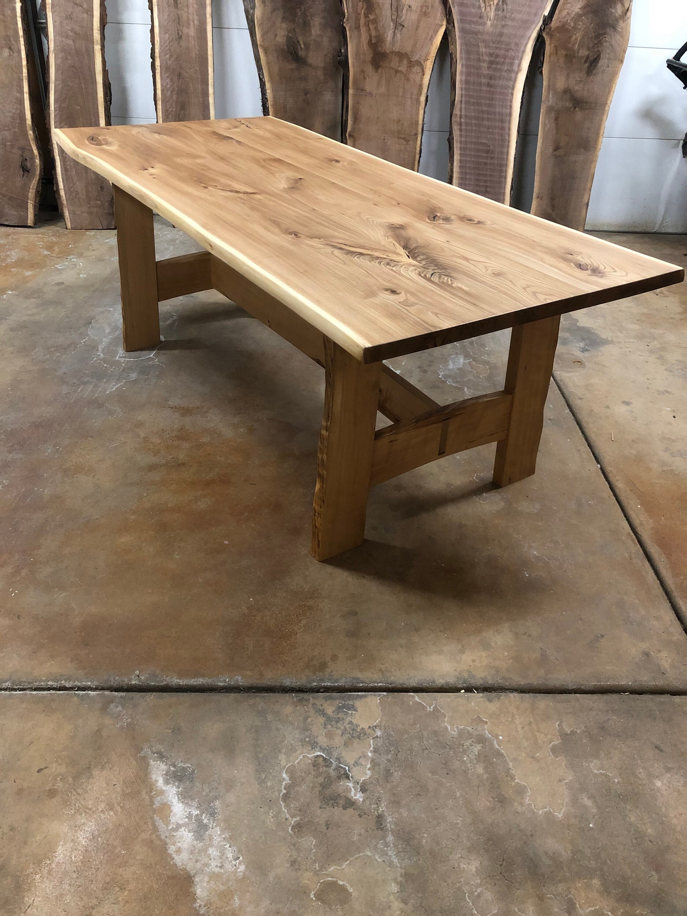 Dutch Elm Live Edge Dining Table With Steel Trapezoid Legs or a Rustic ...