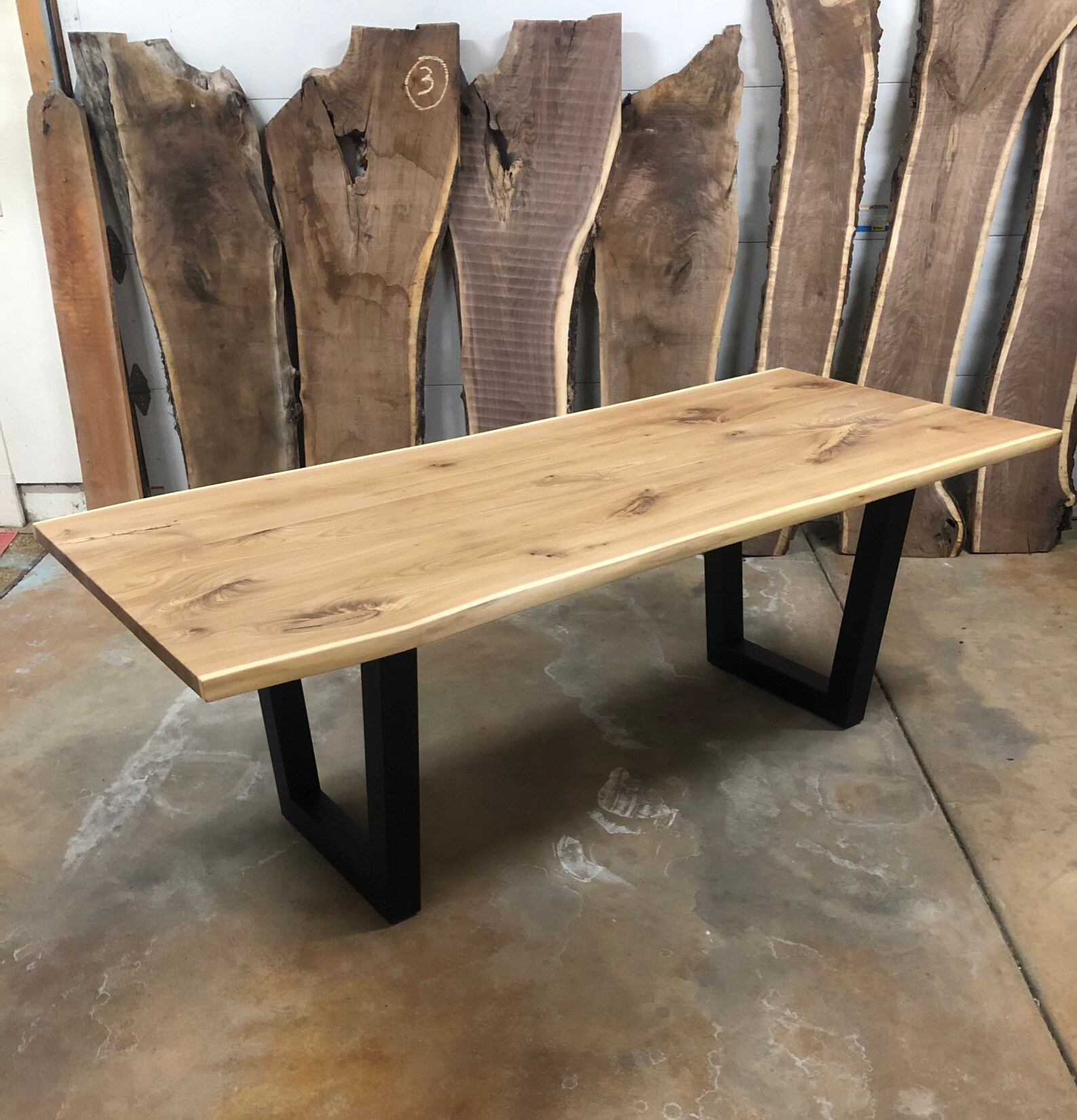 Dutch Elm Live Edge Dining Table With Steel Trapezoid Legs or - Etsy
