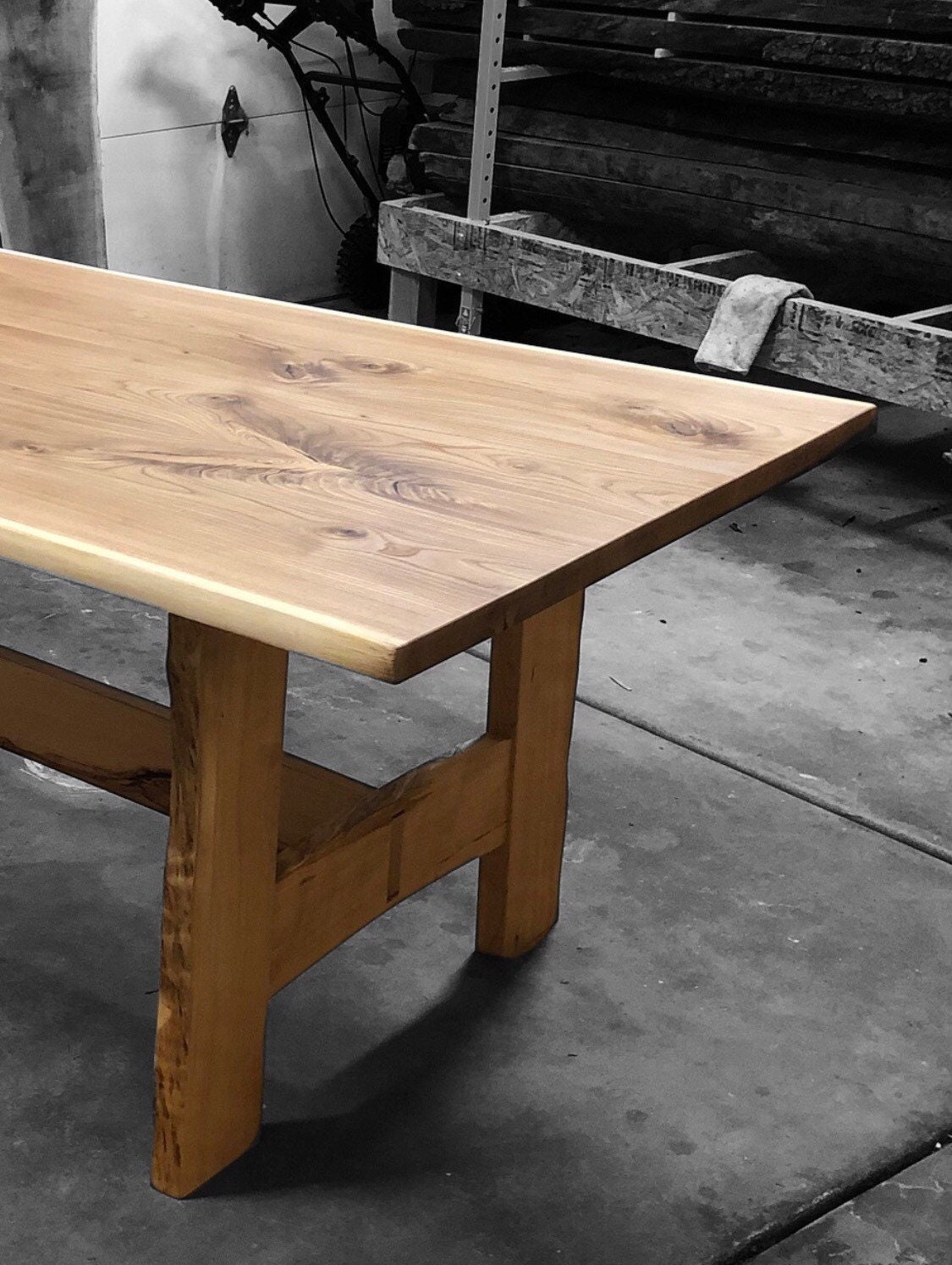 Dutch Elm Live Edge Dining Table With Steel Trapezoid Legs or a Rustic ...