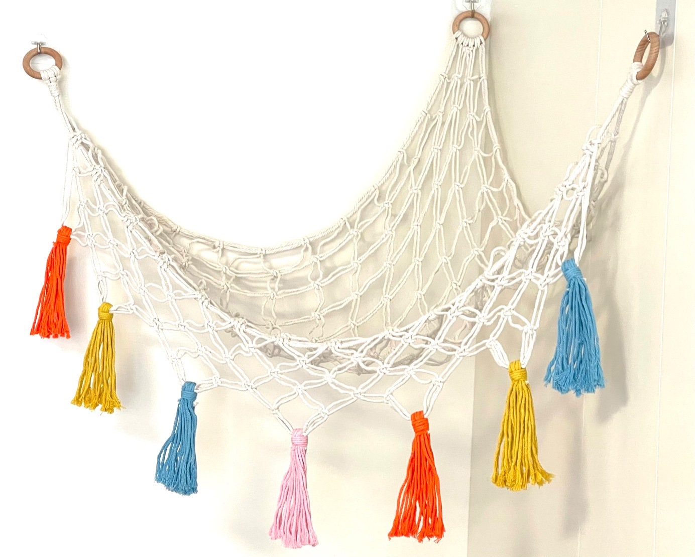 Large Handmade Macrame Stuffed Animal Toy Net Hammock Boho - Etsy