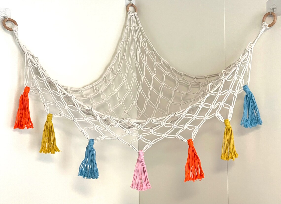 Large Handmade Macrame Stuffed Animal Toy Net Hammock Boho - Etsy