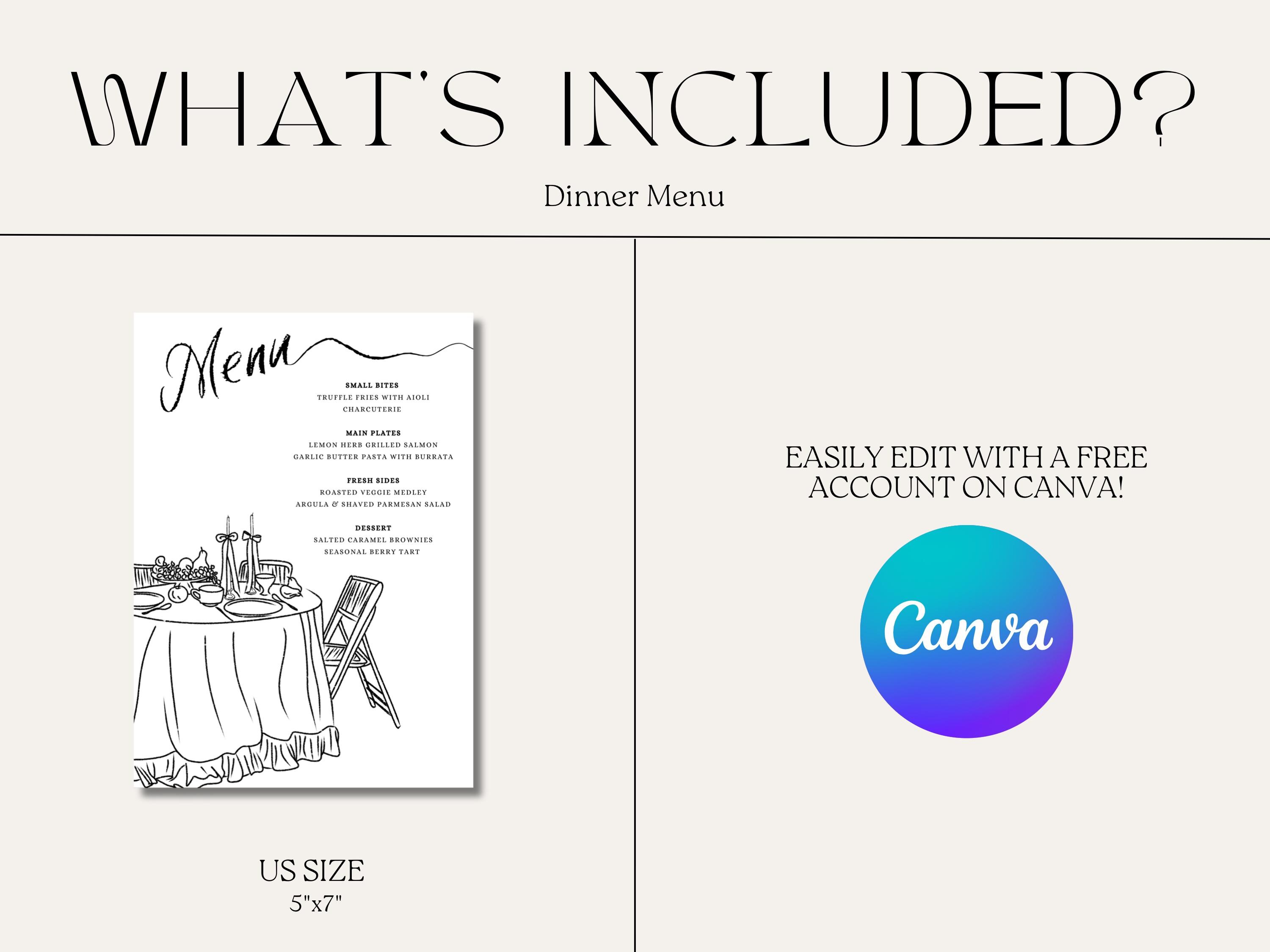 Elegant Dinner Menu Template | Doodle Table Setting (digital Download ...