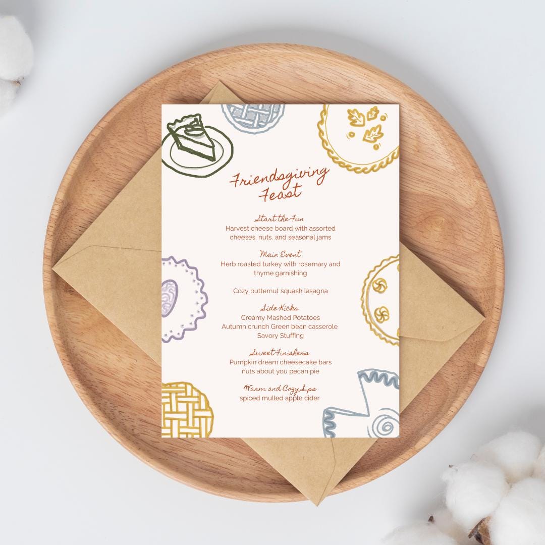 5x7 Editable Friendsgiving Menu Template Customizable Thanksgiving ...