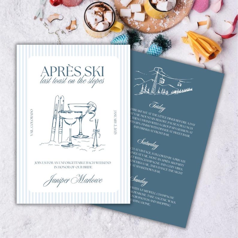 Apres Ski Bachelorette Weekend Invite With Itinerary | 5x7 Editable Ski ...