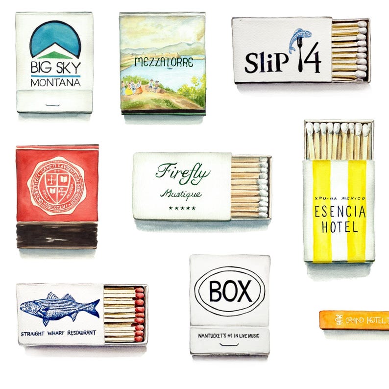 Original Custom Matchbook Watercolor Art, Matchbox Painting, Wedding ...