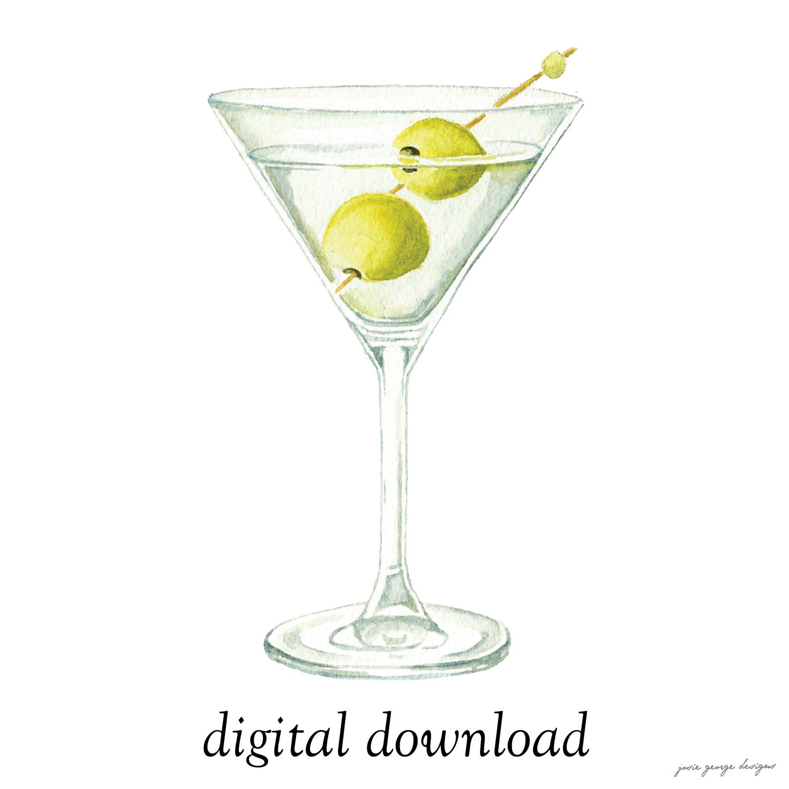 Olive Martini Digital Download, Watercolor Art, Watercolor Cocktail ...