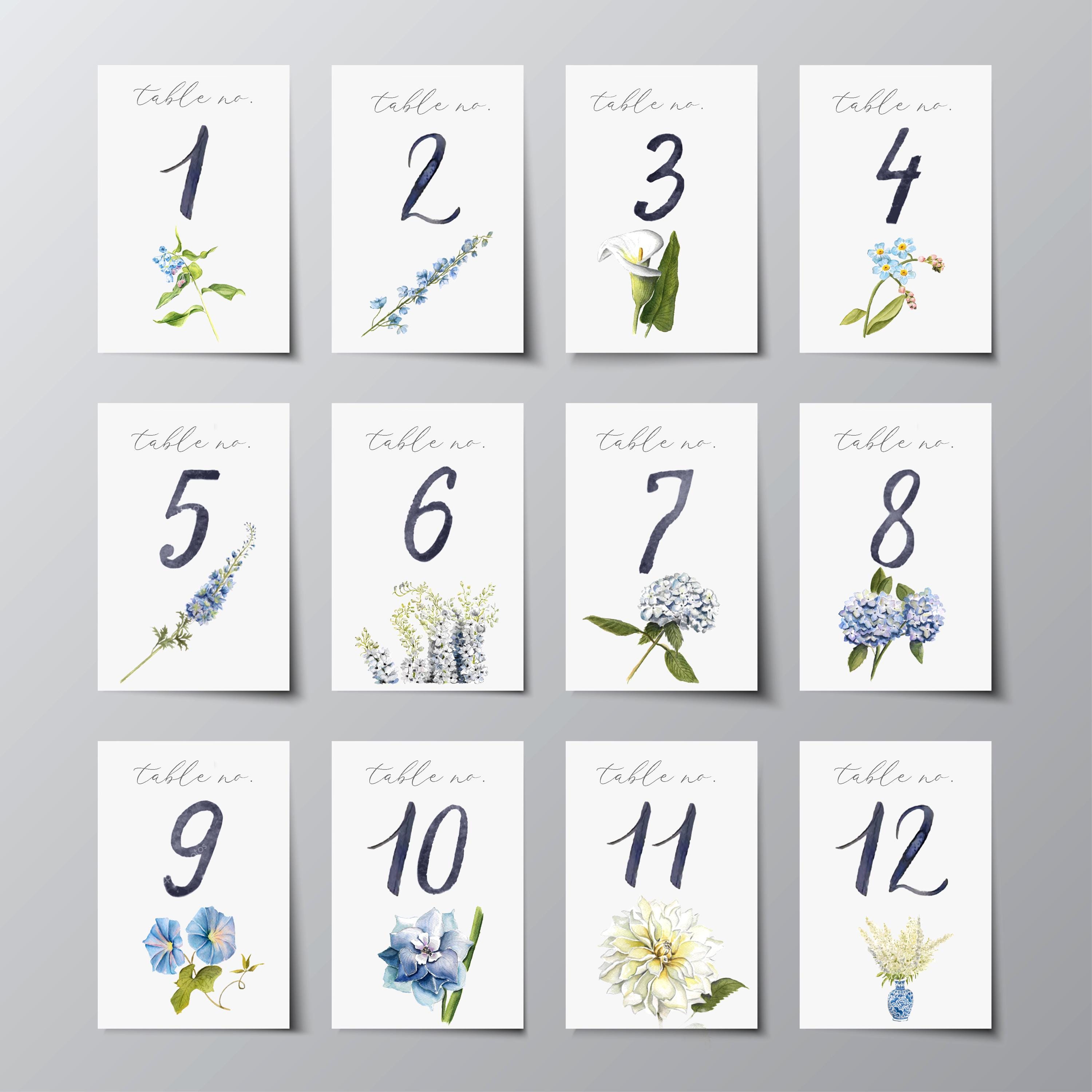 Printed Botanical Watercolor Table Numbers, Floral Watercolor Table ...