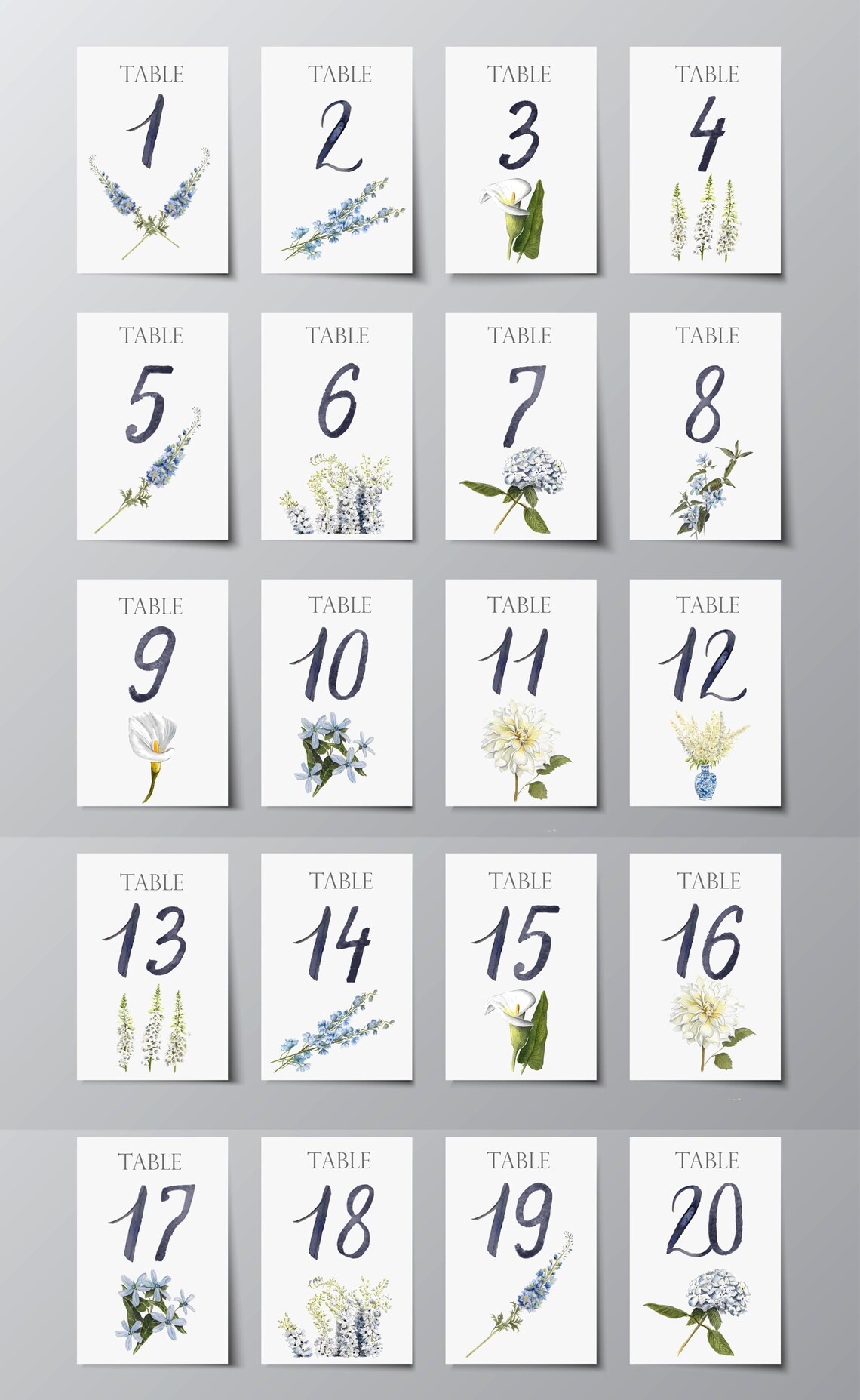 Printed Botanical Watercolor Table Numbers, Floral Watercolor Table ...