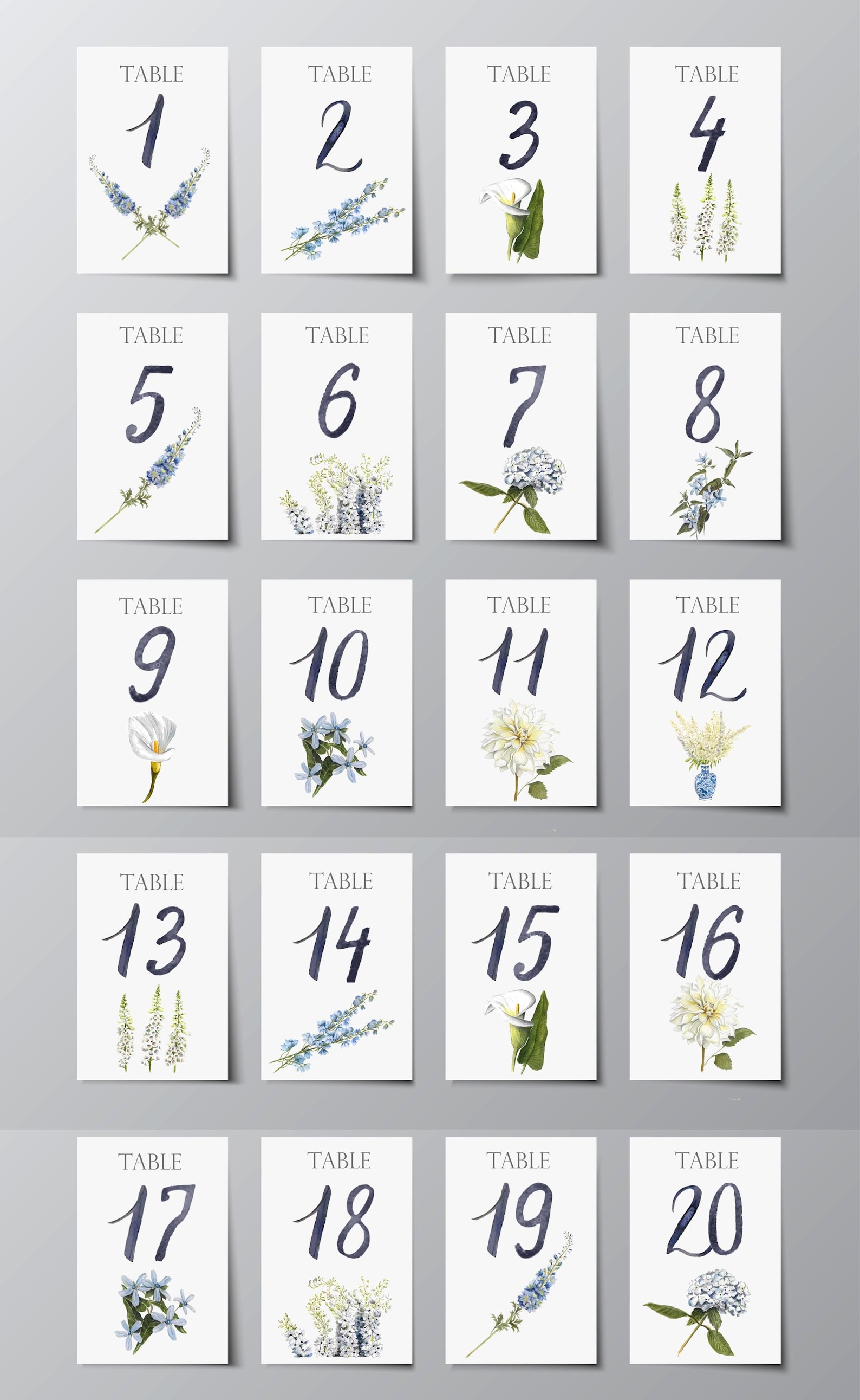 Printed Botanical Watercolor Table Numbers, Floral Watercolor Table ...