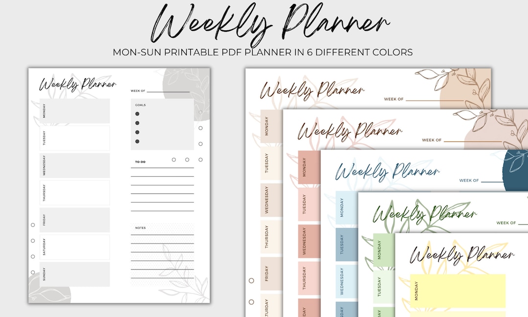 Printable Weekly Planner in 6 Different Colors-gray Beige Pink Blue ...