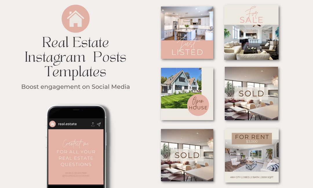 Real Estate Instagram Posts Templates - Beige Dusty Pink Brown ...