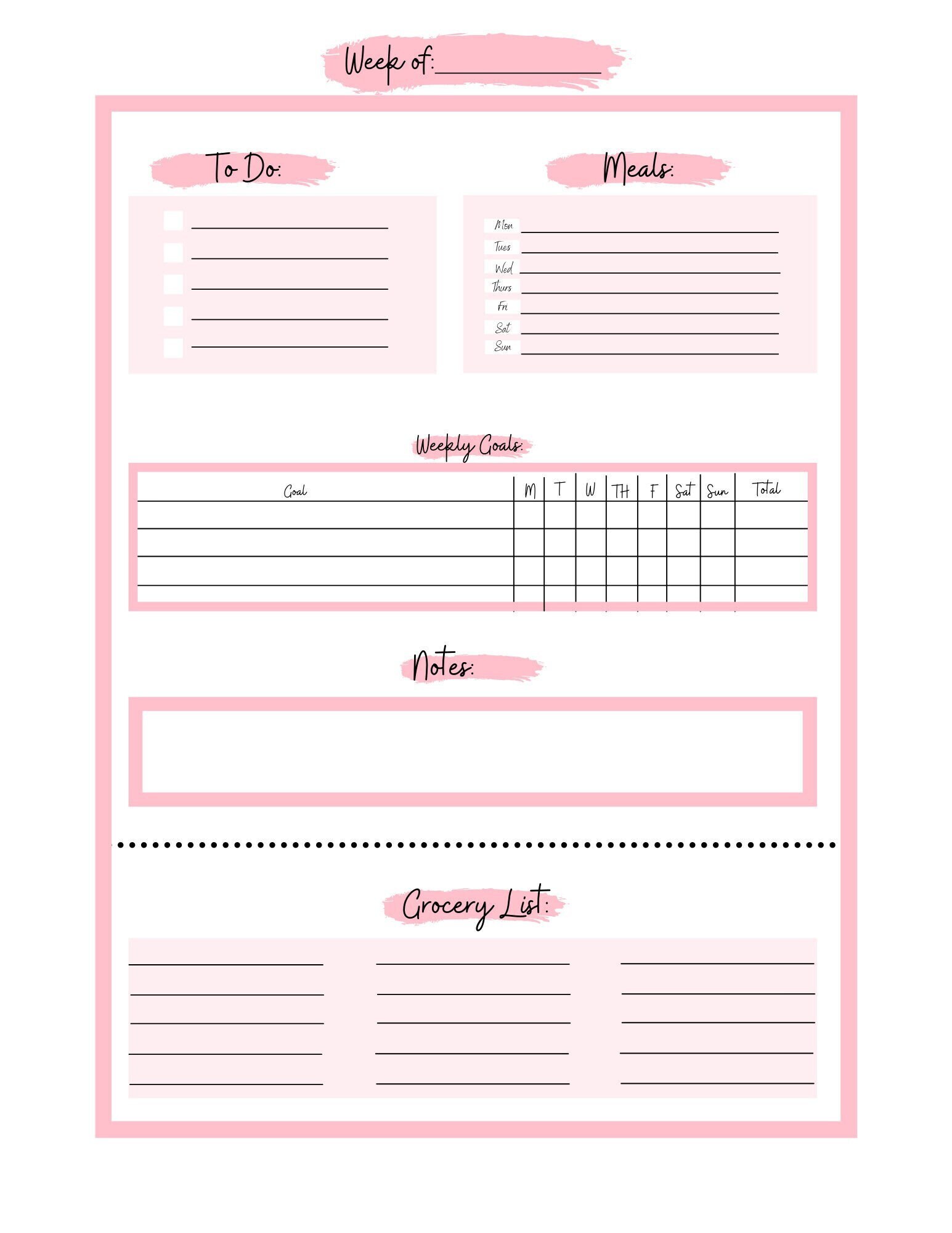Printable Weekly Planner With Goals and Meal Prep - Etsy