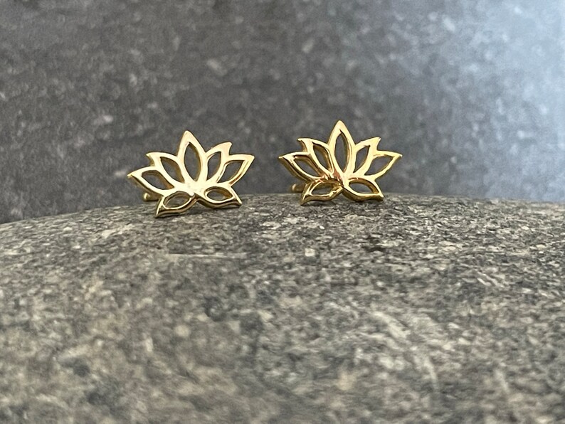 Lotus Flower (gold) - 925 Sterling Silver Plain Stud Earrings - Etsy UK