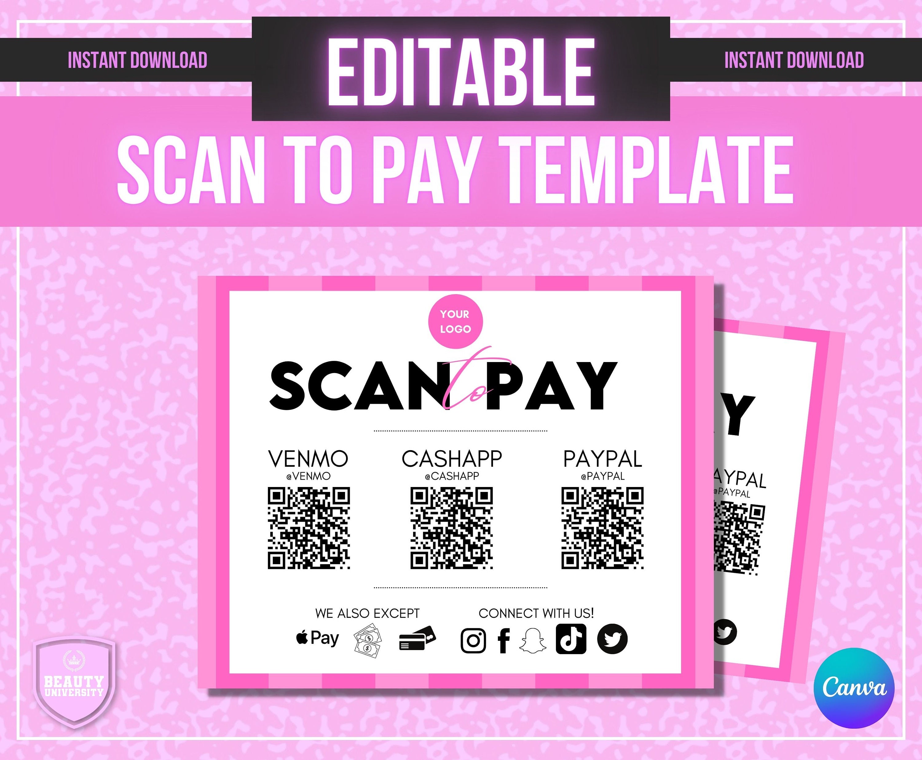 Printable Payment Sign, Scan to Pay Template, Scan to Pay Sign, QR Code ...