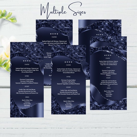 Navy Menu Cards Birthday Menu Template Event Menu | Etsy