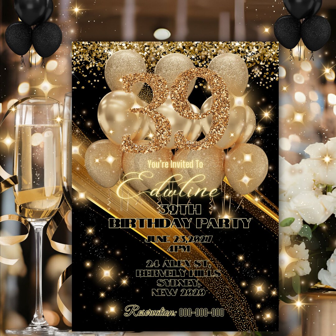 Printable 39th Birthday Invitations, Canva 39th Birthday Invitation ...