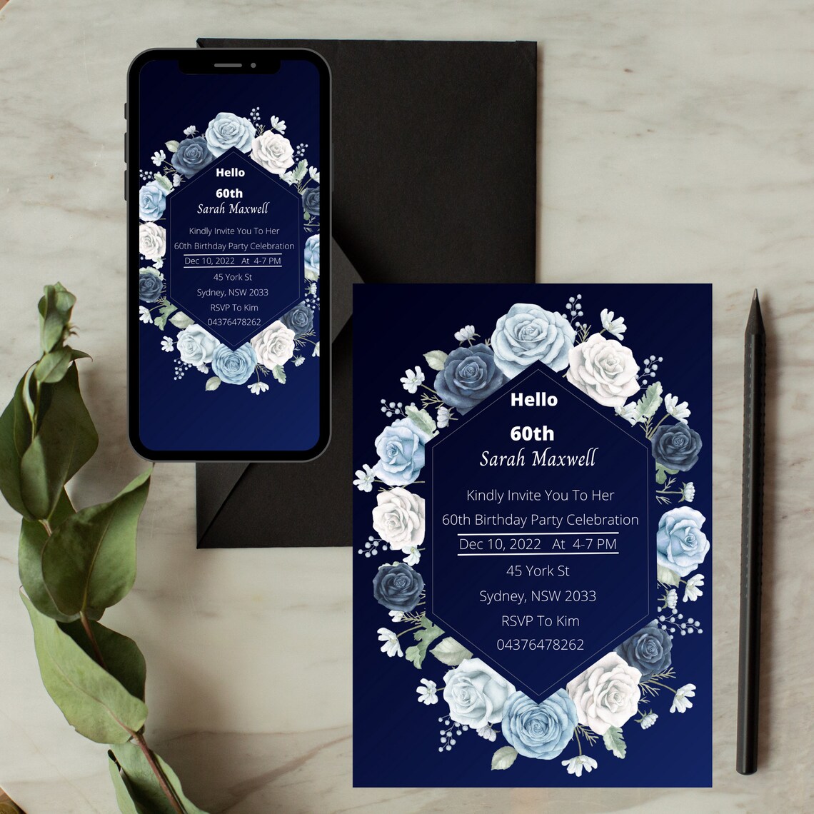 60th Birthday Invitation Dusty Blue Invitation Textable - Etsy Canada