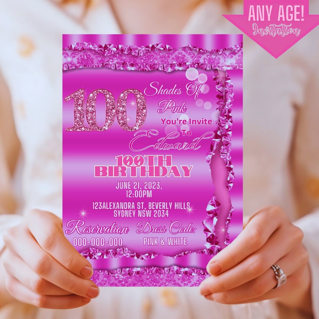 100th Birthday Invitation Template, 100th Birthday Invite, Printable ...
