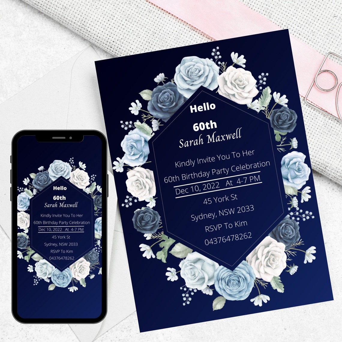 60th Birthday Invitation Dusty Blue Invitation Textable - Etsy Canada