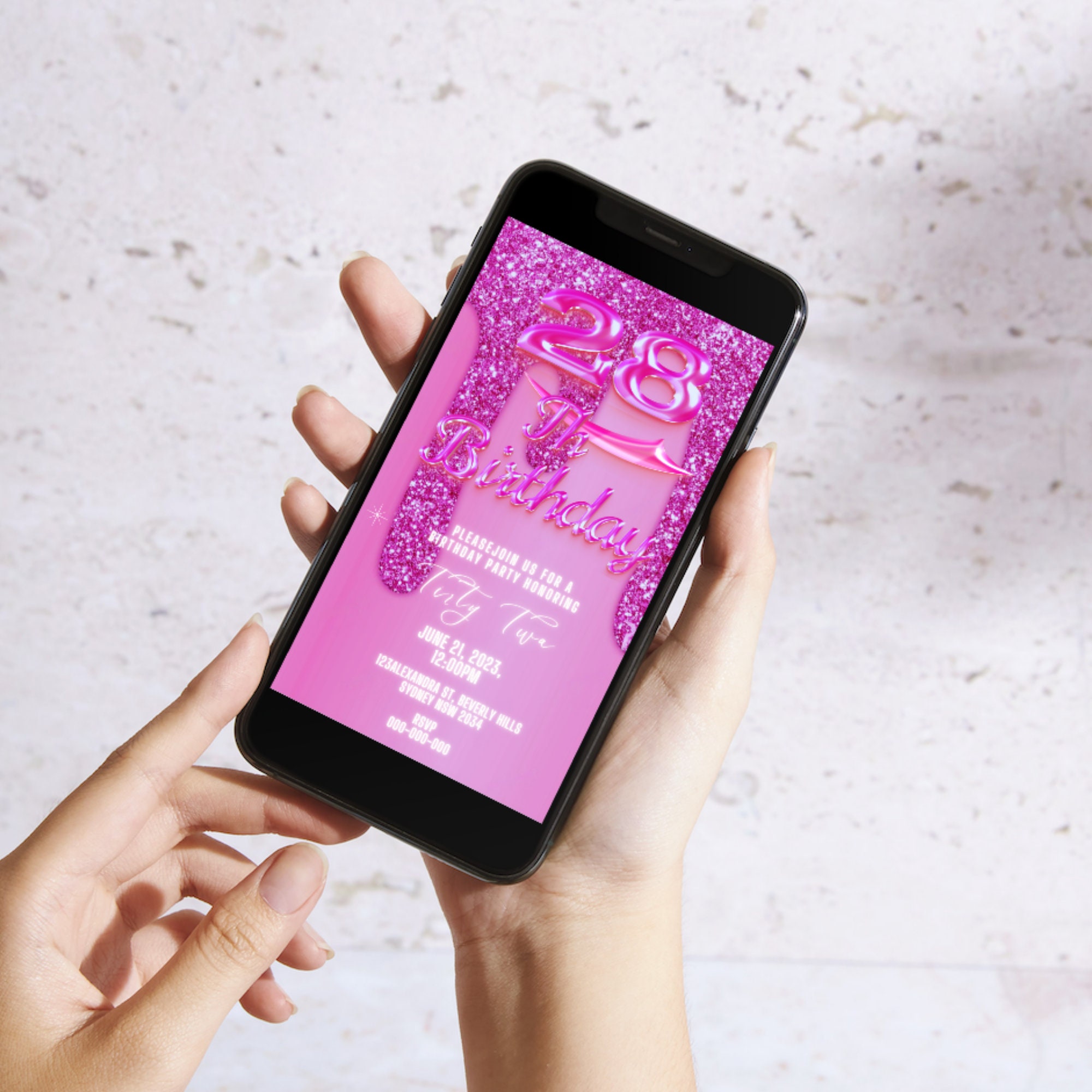 28th Hot Pink Liquid Dripping Birthday Smartphone & Android Invite ...