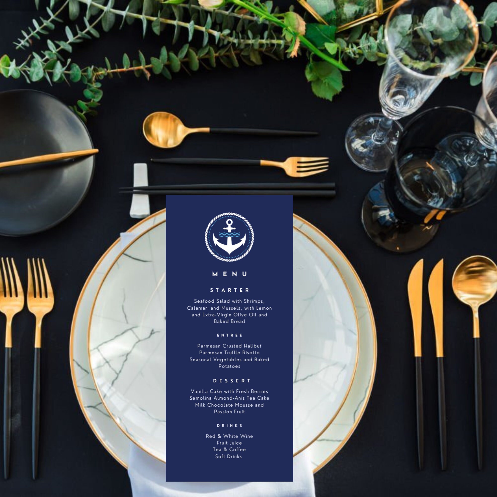Blue Menu Nautical Menu Printable Menu Template Wedding Menu ...