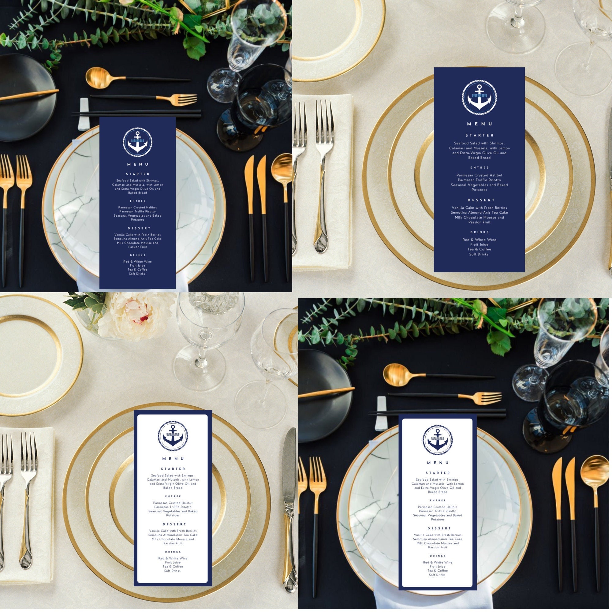 Blue Menu Nautical Menu Printable Menu Template Wedding Menu ...