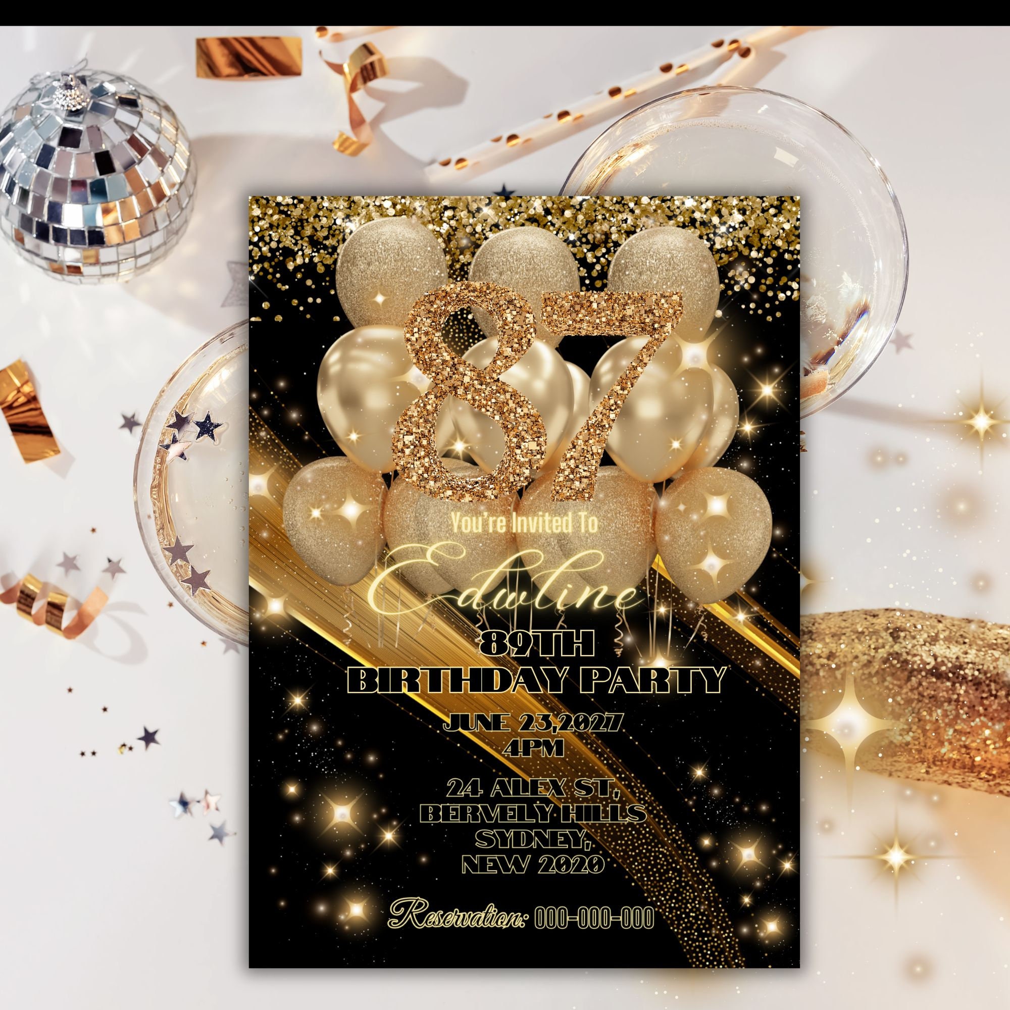 Printable 87th Birthday Invitations, Canva 87th Birthday Invitation ...