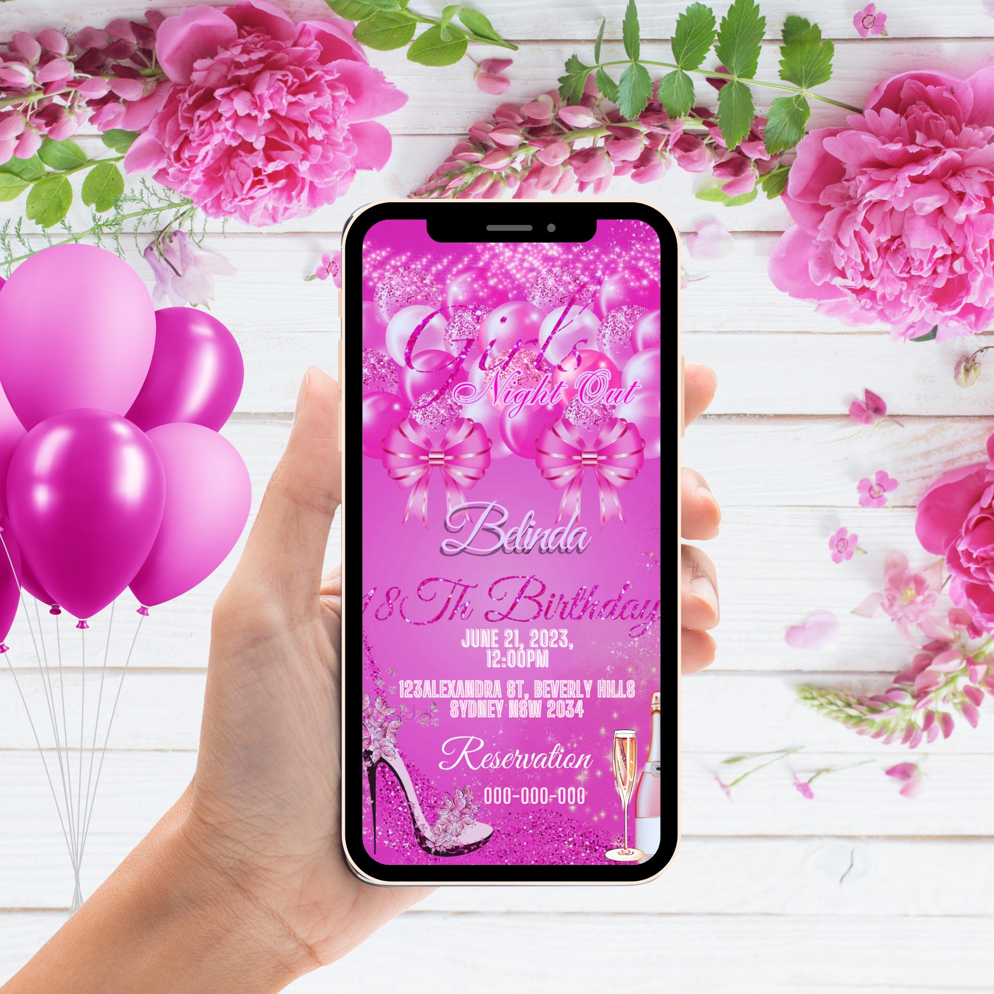 Sparkles Evite, Hot Pink Evite, Hot Pink Birthday Invitation, Any Age ...