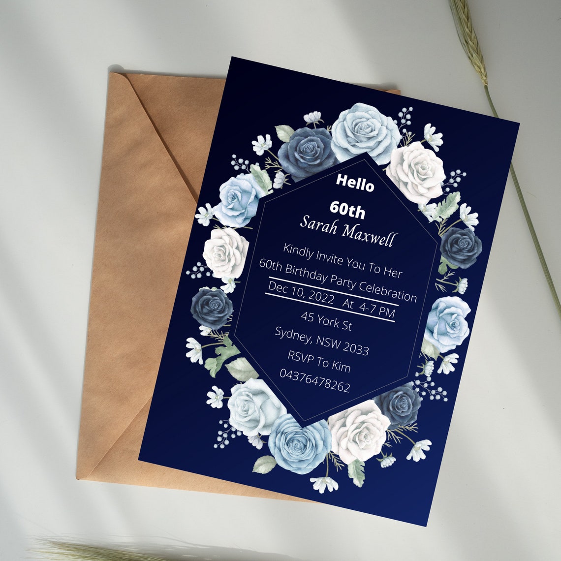 60th Birthday Invitation Dusty Blue Invitation Textable - Etsy Canada