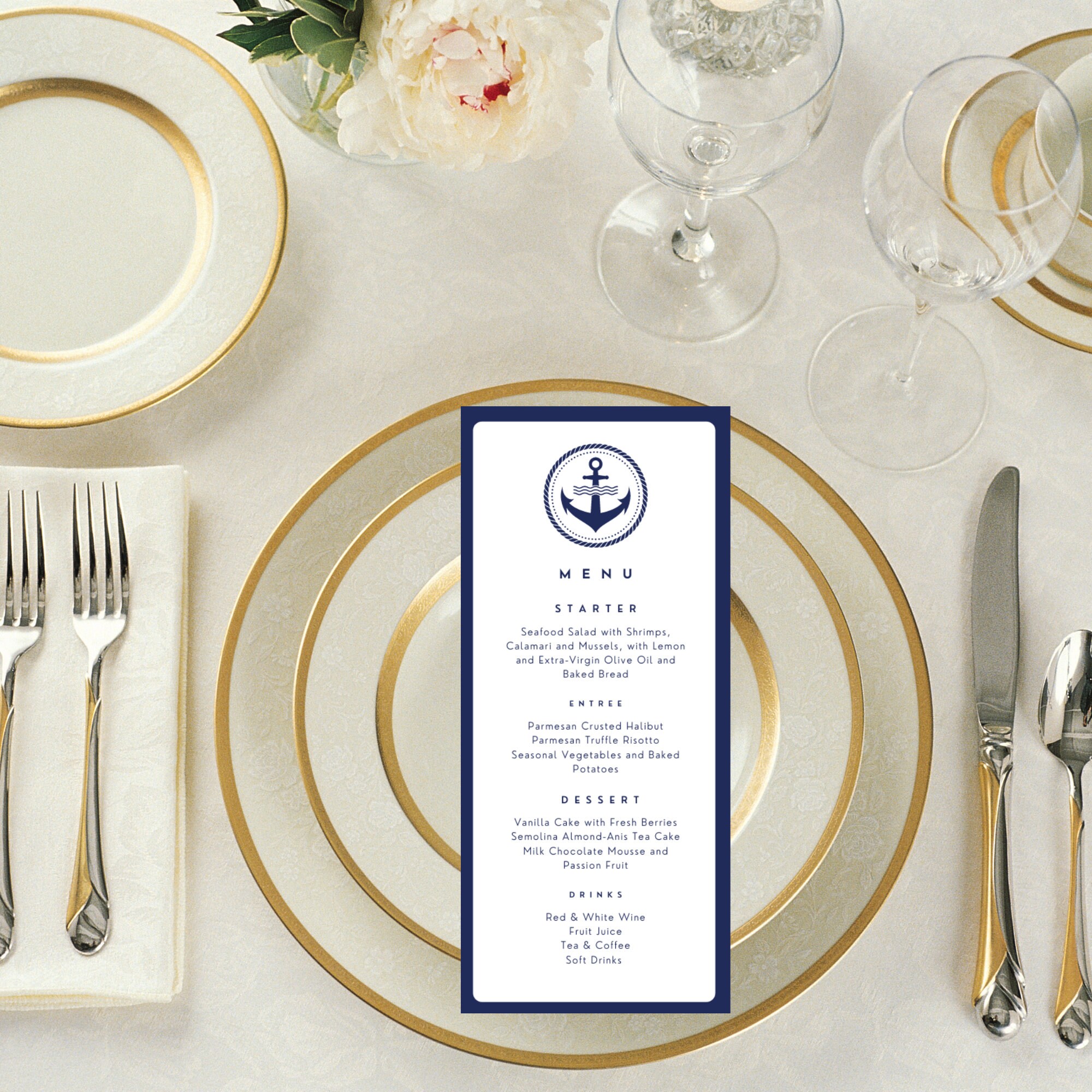 Blue Menu Nautical Menu Printable Menu Template Wedding Menu ...
